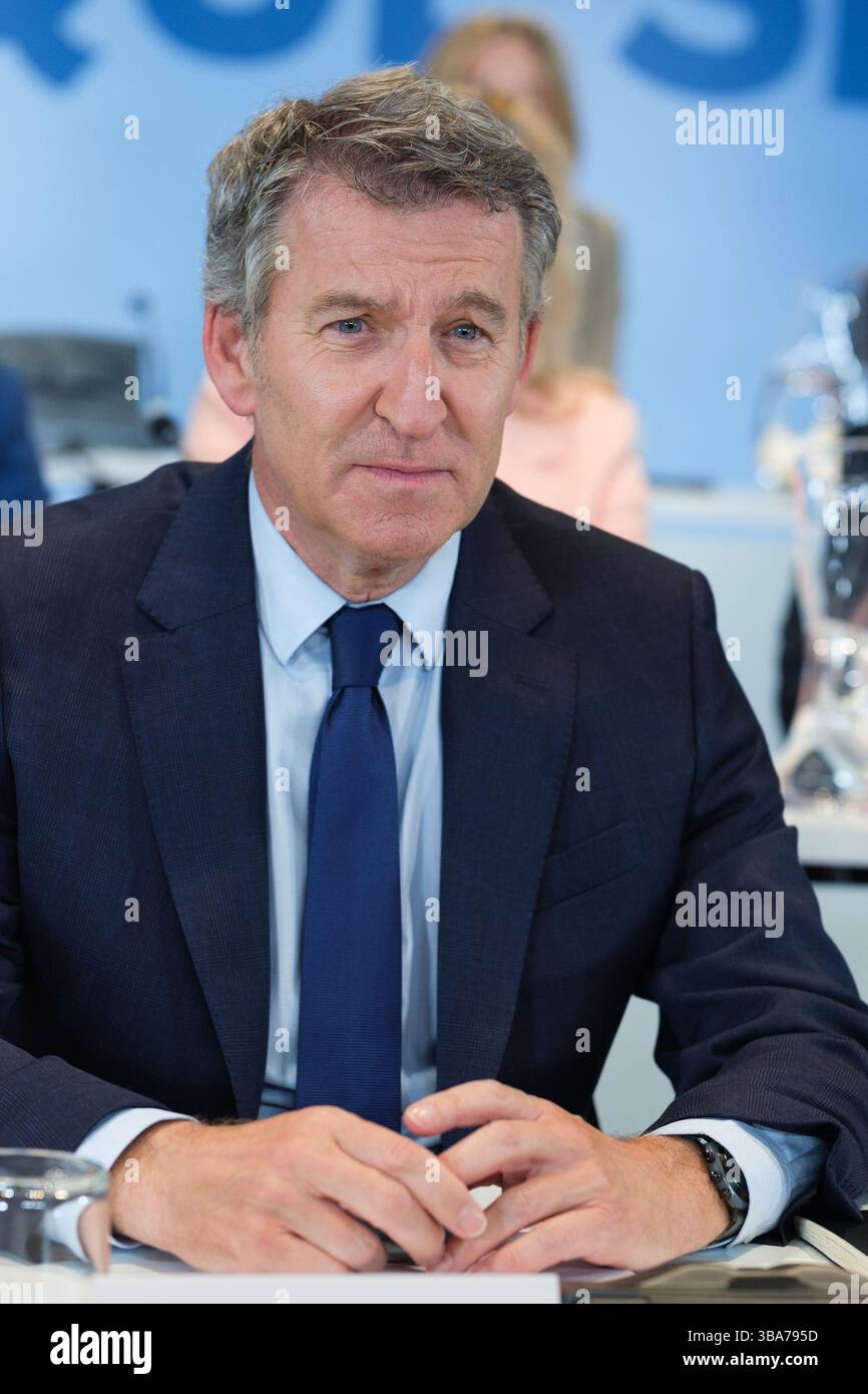 the President of the PP, Alberto Nuñez Feijoo, during meeting of the ...