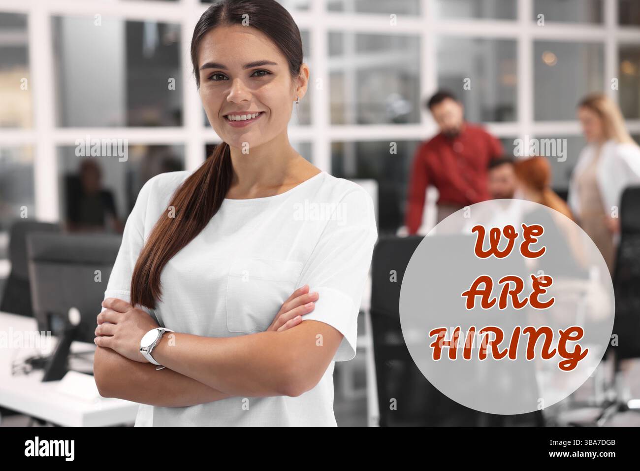 We Are Hiring. Group of employees working in office. Recruitment, human ...