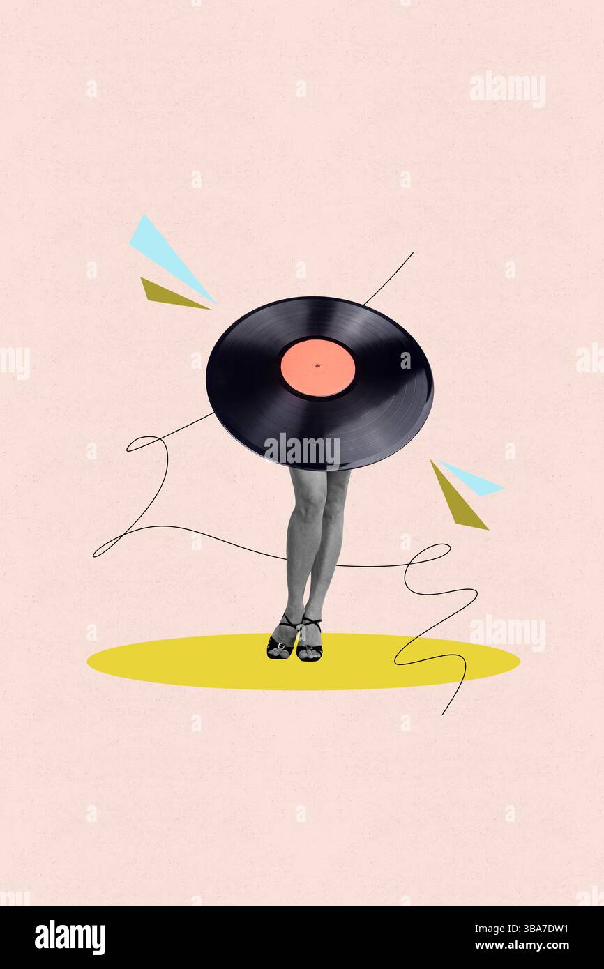 Banner abstract collage of weird person with record plate body on ...