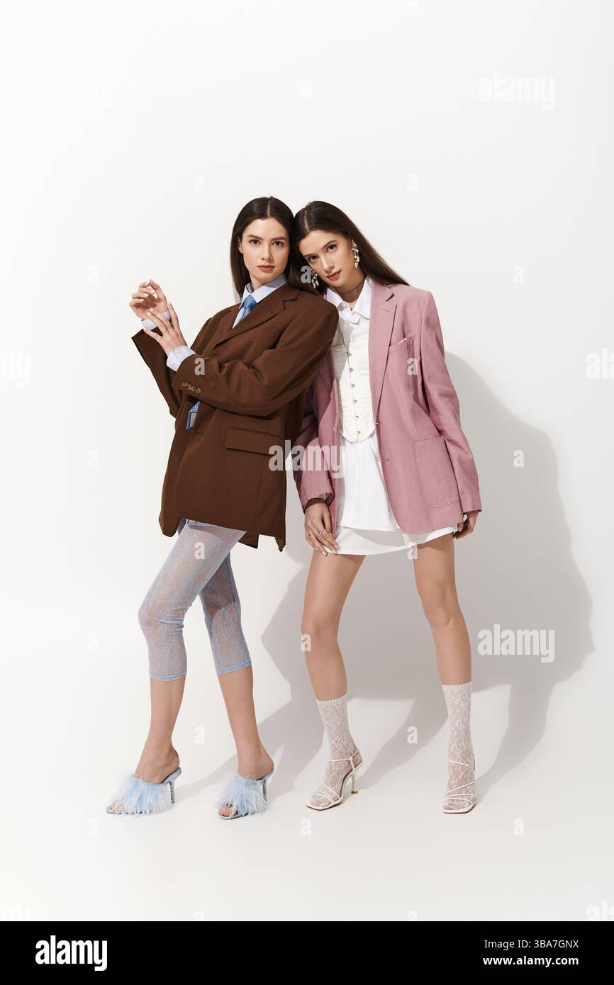 Two beautiful twin sisters express their bond through stylish outfits ...