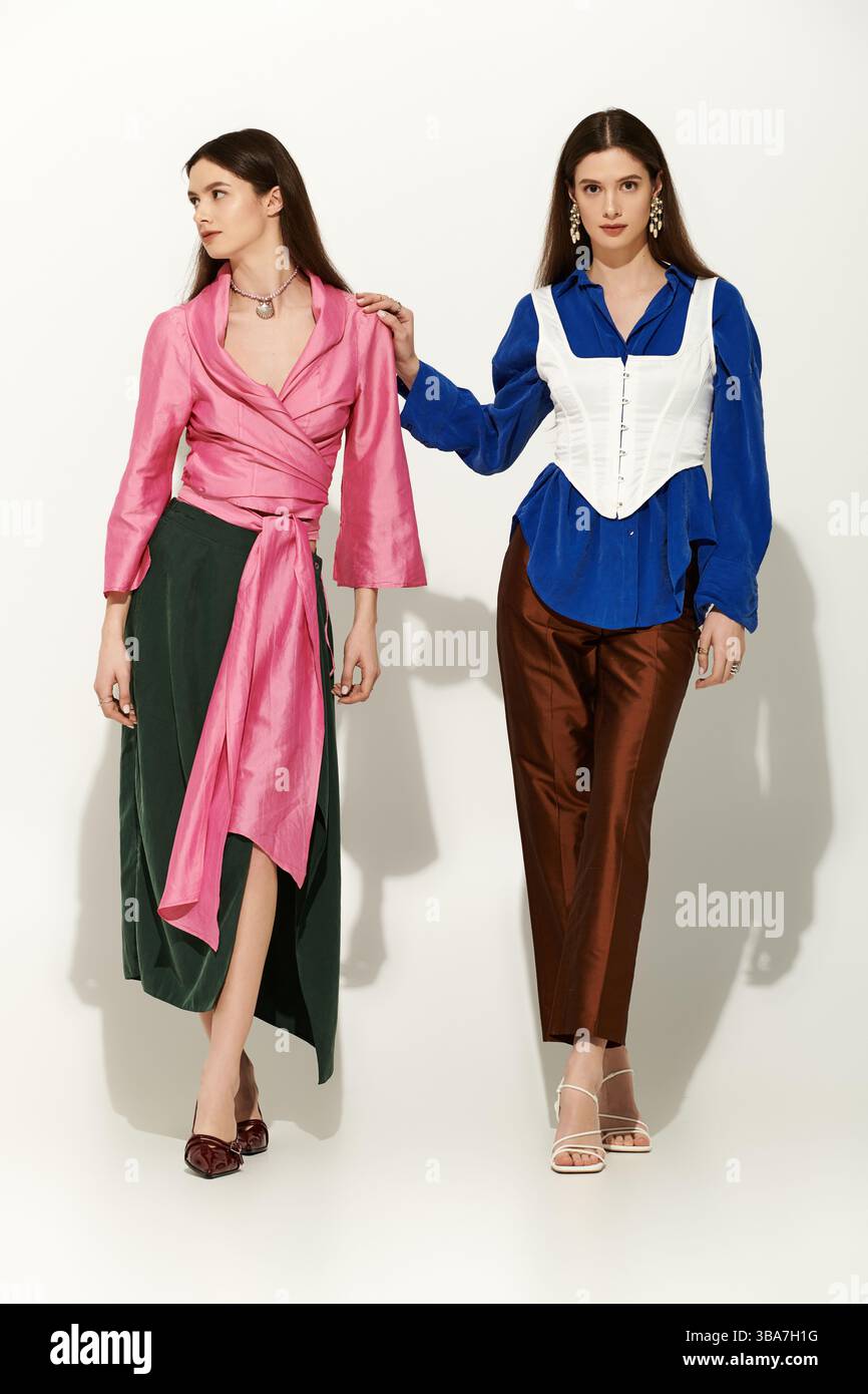 Twin sisters express their bond through chic outfits in a creative and ...