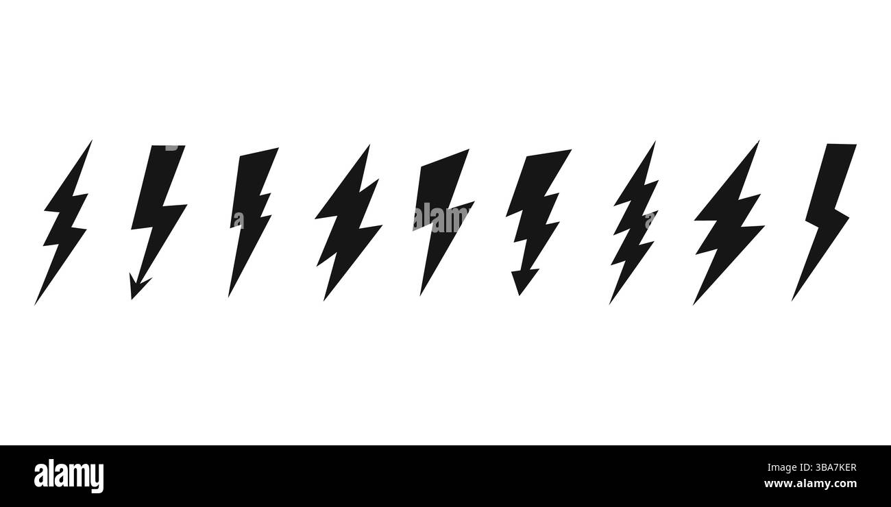 Set of lightning bolt vector icons, electric discharge symbol, power ...