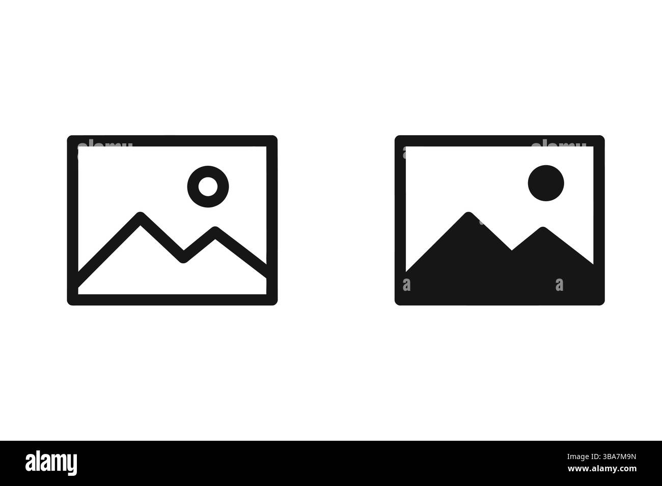 Picture placeholder icon set, mountain and sun vector image, two ...