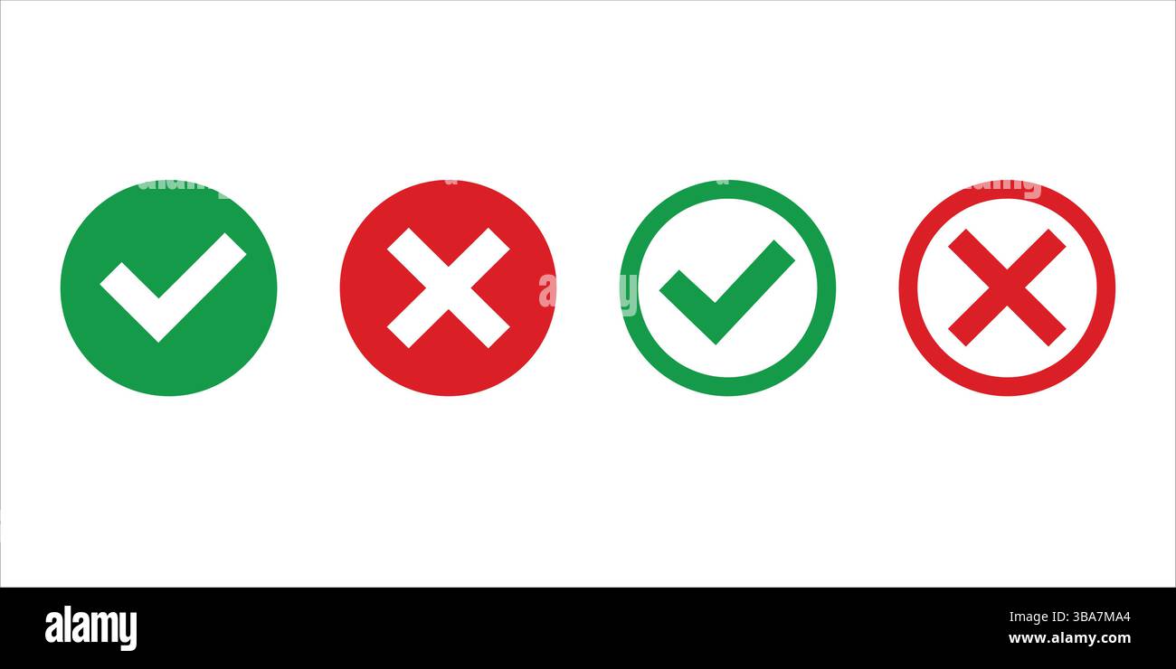 Check and cross mark icons set, green approval and red disapproval ...