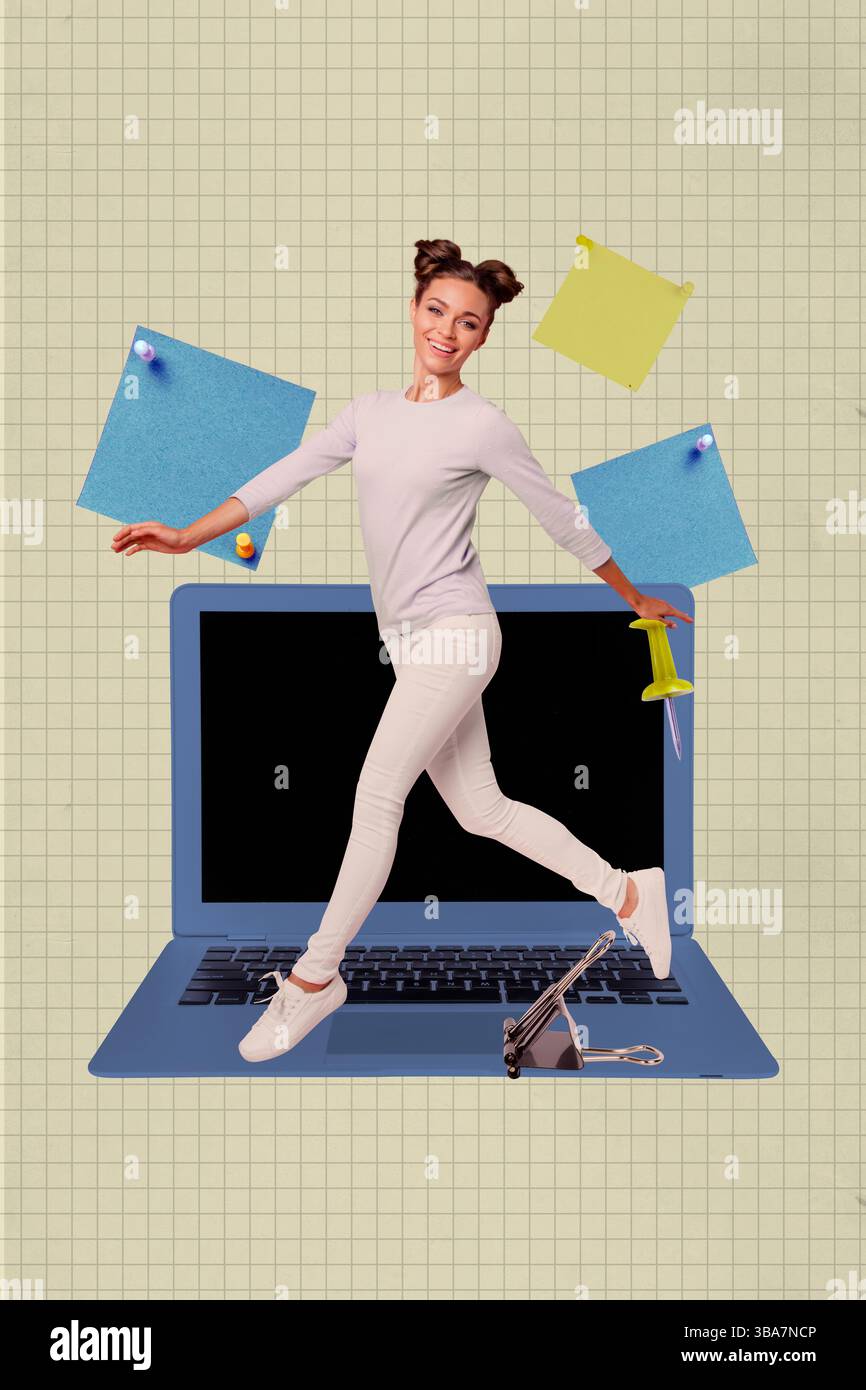 Poster image sketch vertical collage of happy girl business worker walk ...