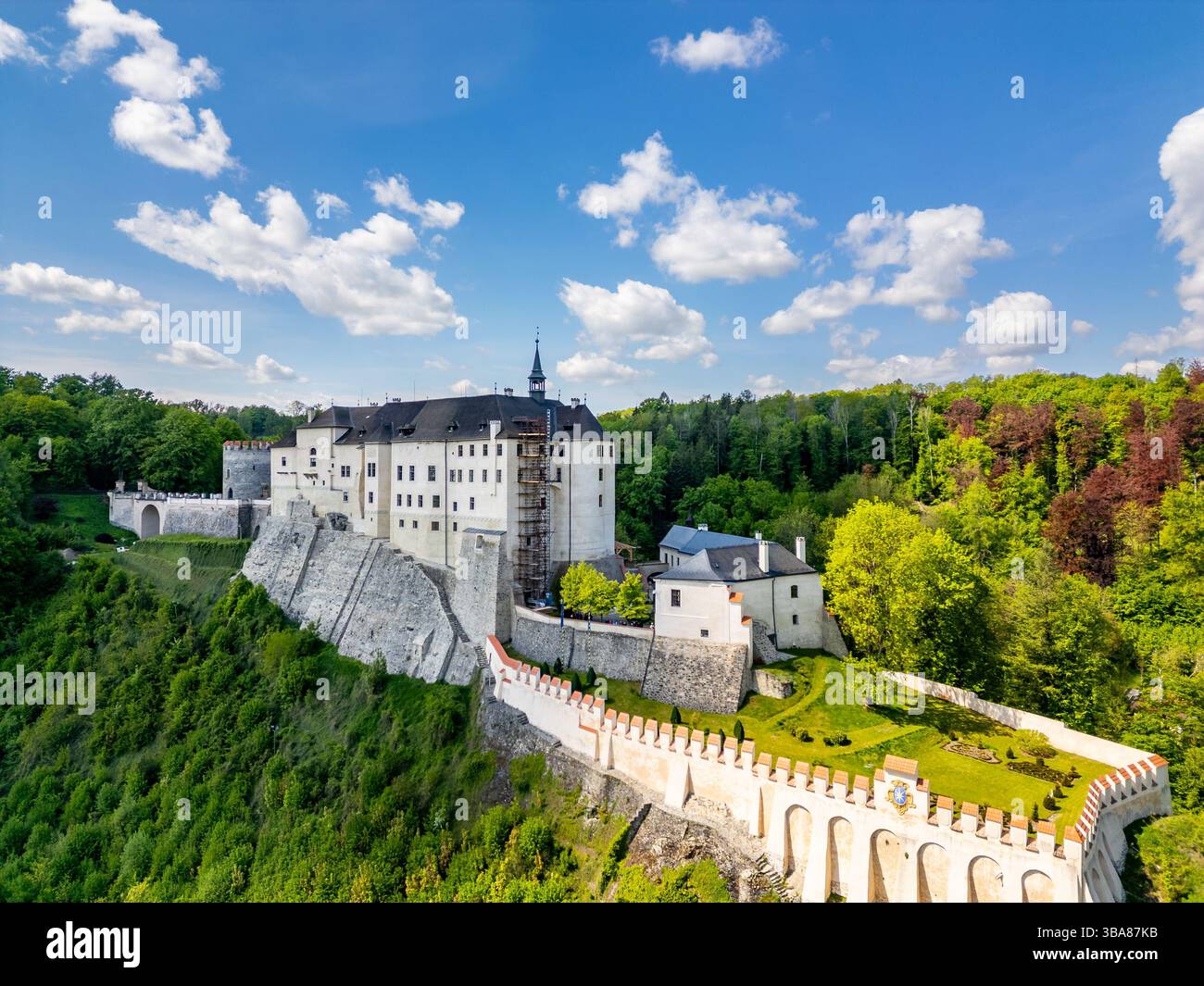 Aerial panoramic view of Cesky Sternberk Castle (Cesky Sternberk ...