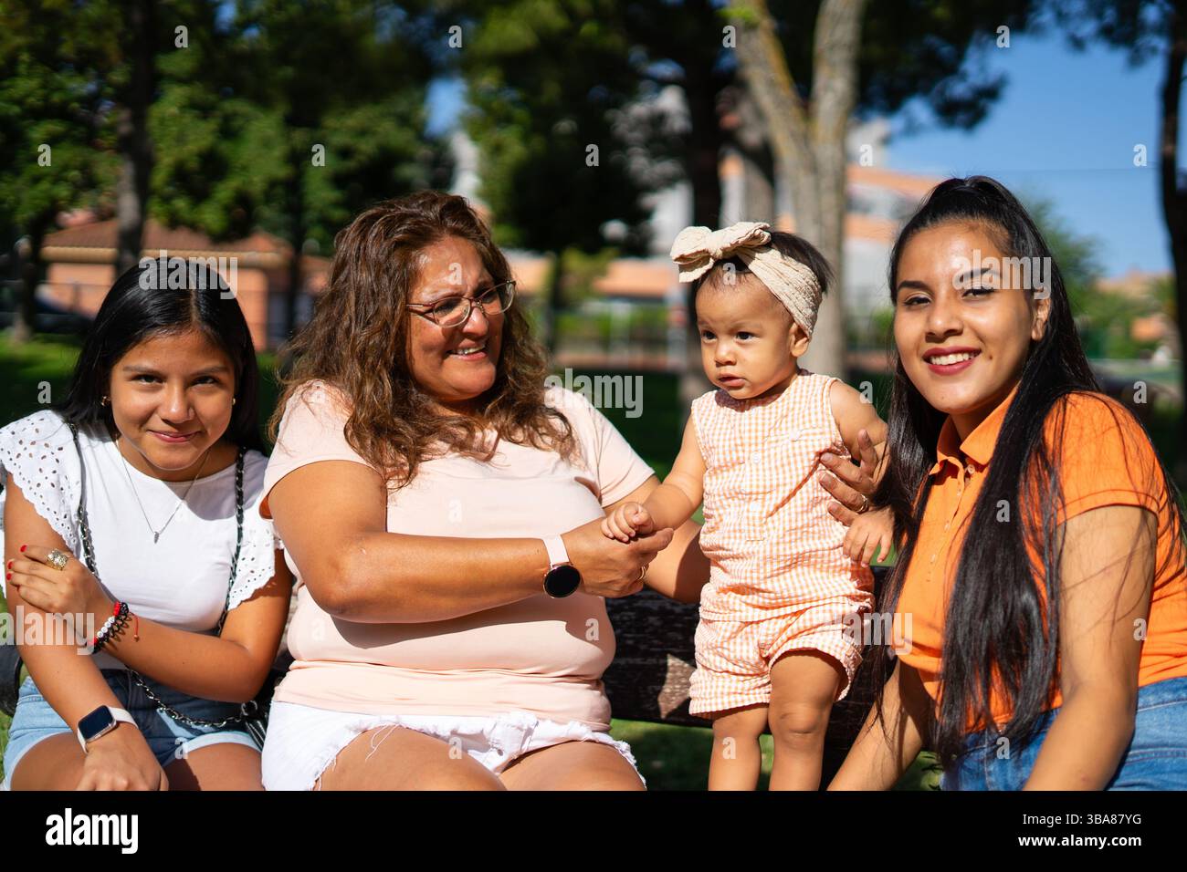 Peruvian family portrait of a mother, grandmother, aunt and baby ...