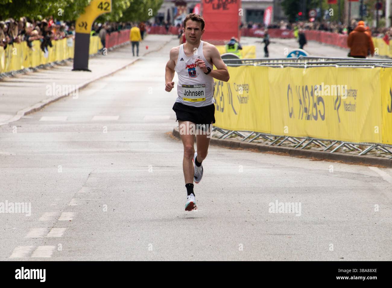 Mikael Johnsen of Denmark and AGF crosses the finishing line as the ...