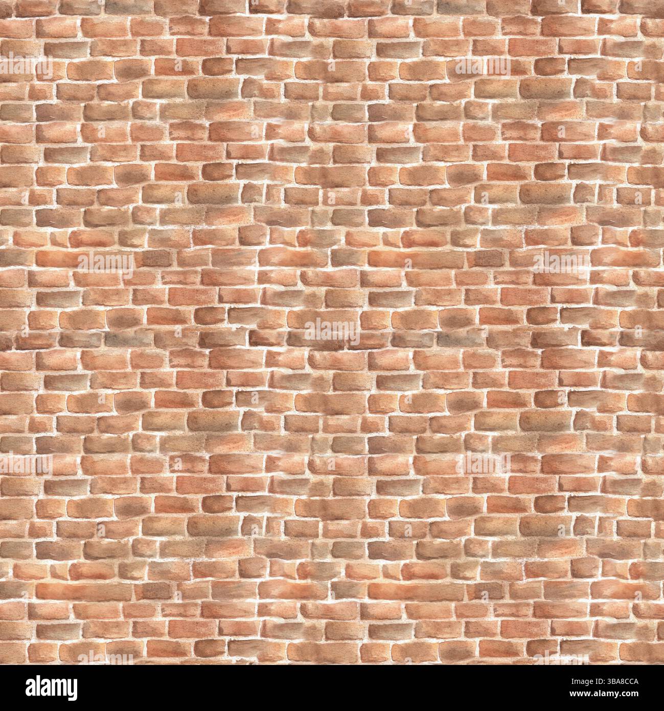 Natural watercolor brick wall with textured bricks. Seamless pattern of red brown stone wall ...
