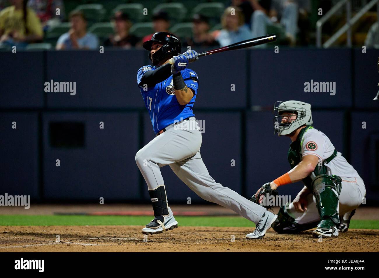 Biloxi Shuckers Ramón Rodríguez (17) bats during an MiLB Southern ...