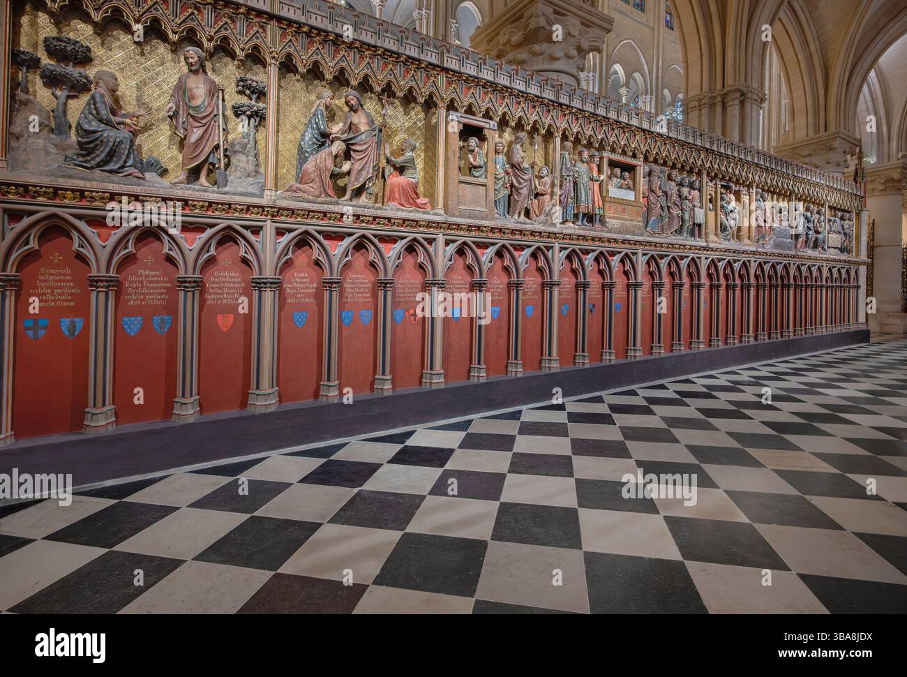 France, Paris, Cathedral de Notre Dame, North wall of the choir ...