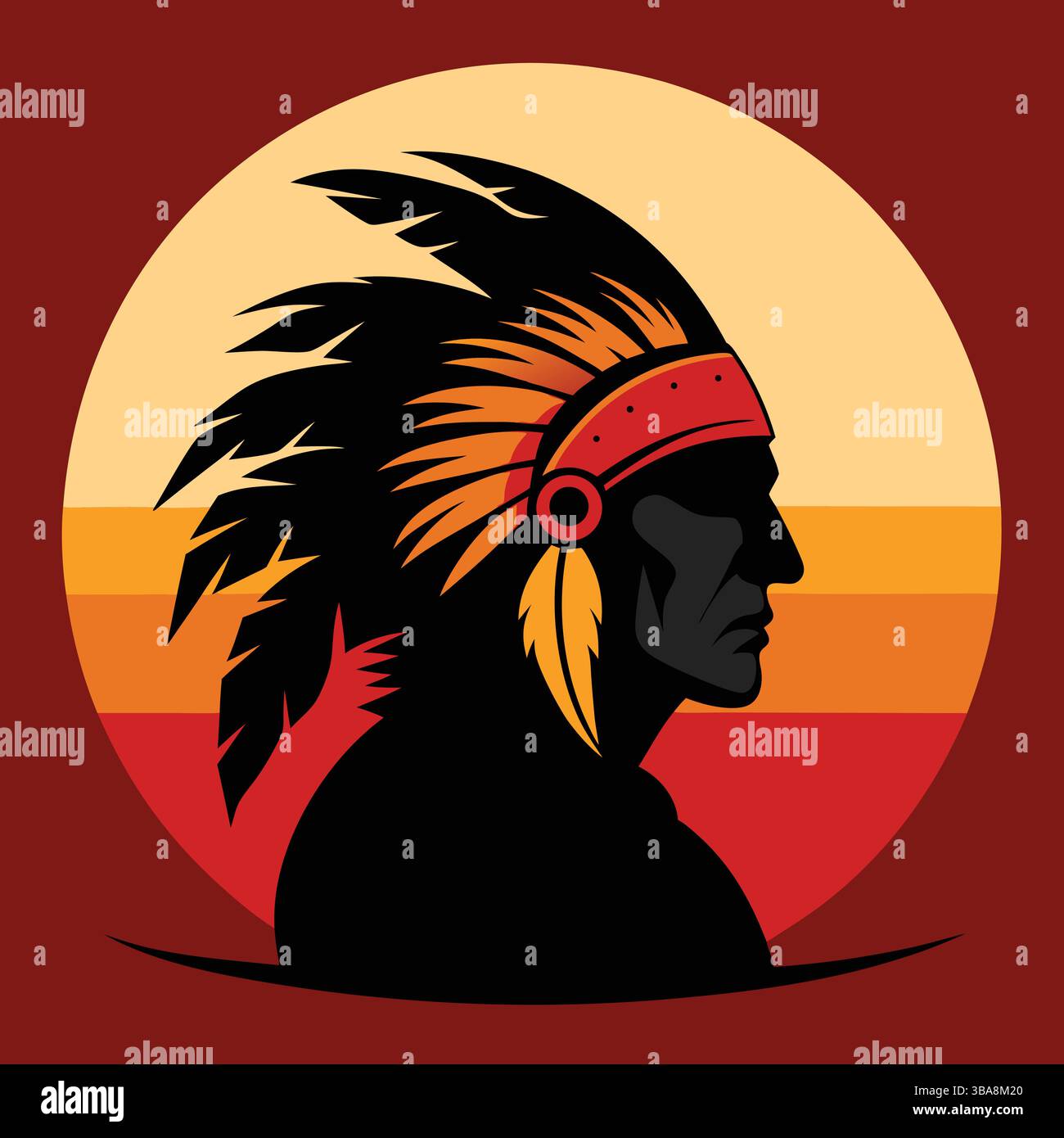 Native American Chief Warrior Profile Illustration with Headdress Stock ...