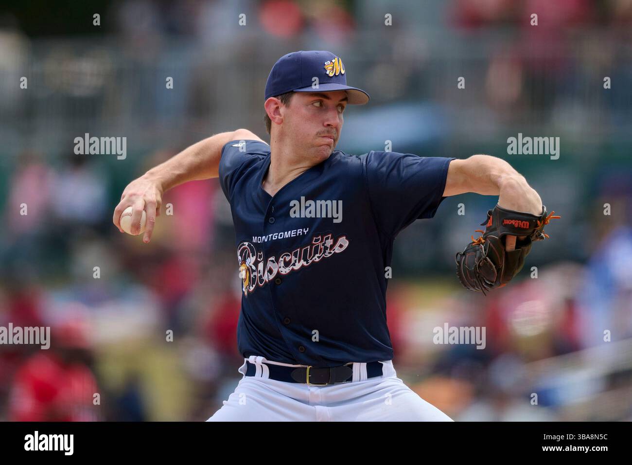 Montgomery Biscuits pitcher Jackson Baumeister (17) during an MiLB ...