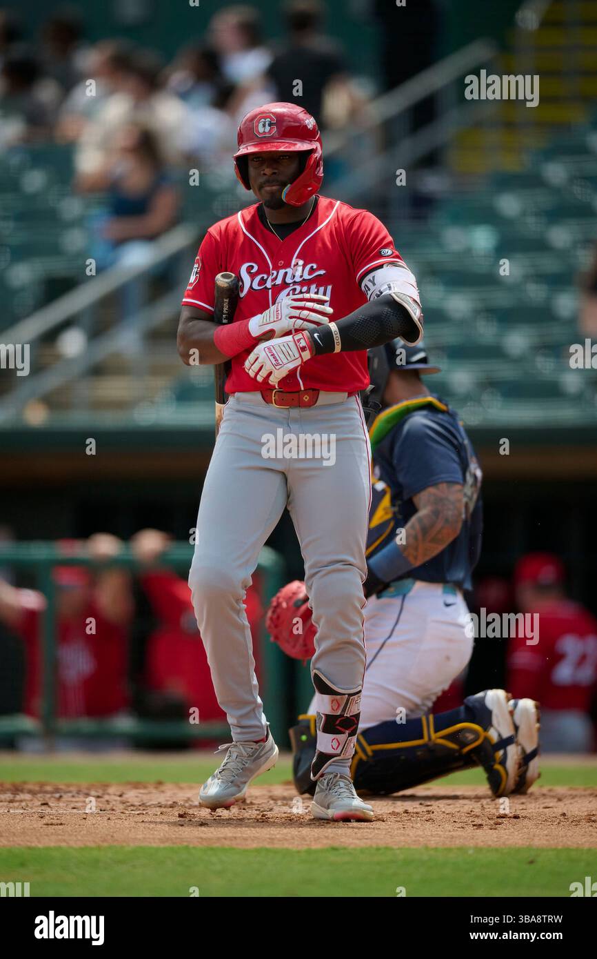 Chattanooga Lookouts Jay Allen II (14) bats during an MiLB Southern ...
