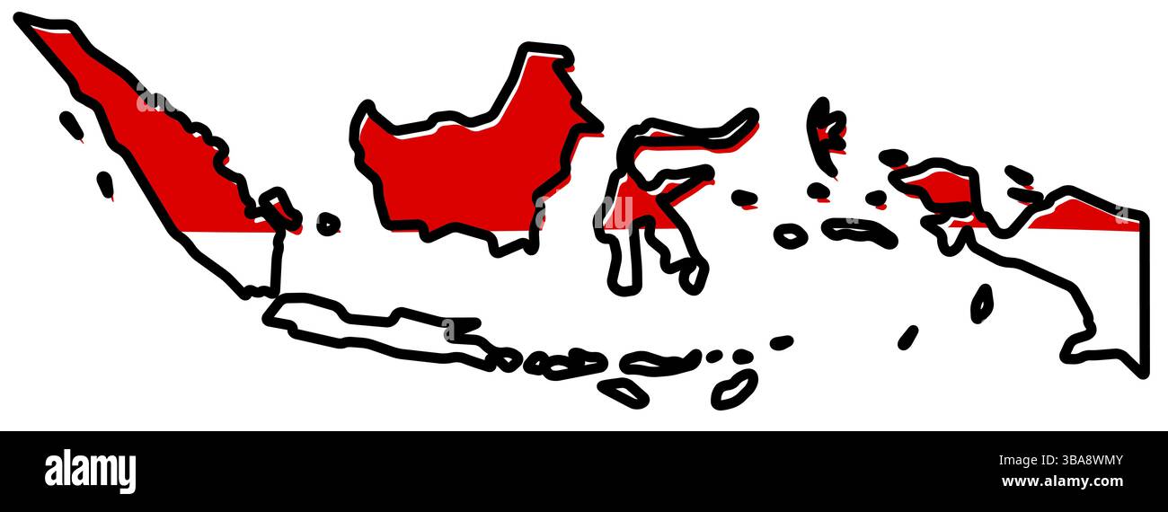 Simplified map of Indonesia outline, with slightly bent flag under it ...