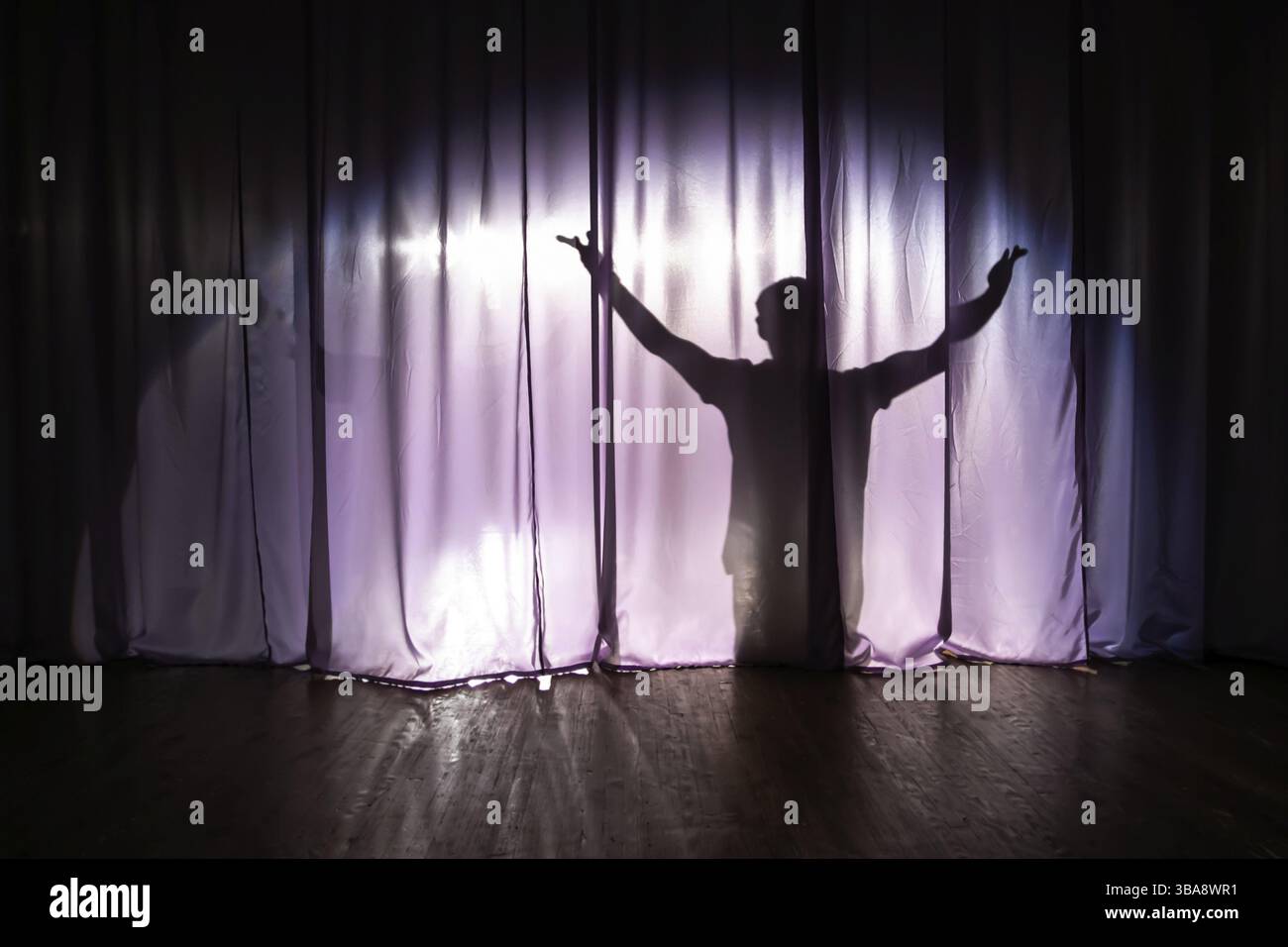 The silhouette of the artist behind the stage Stock Photo - Alamy