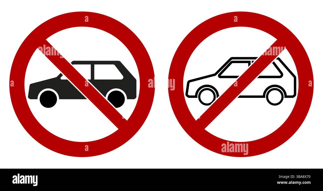 Cars not allowed sign, simple automobile icon in red crossed circle ...