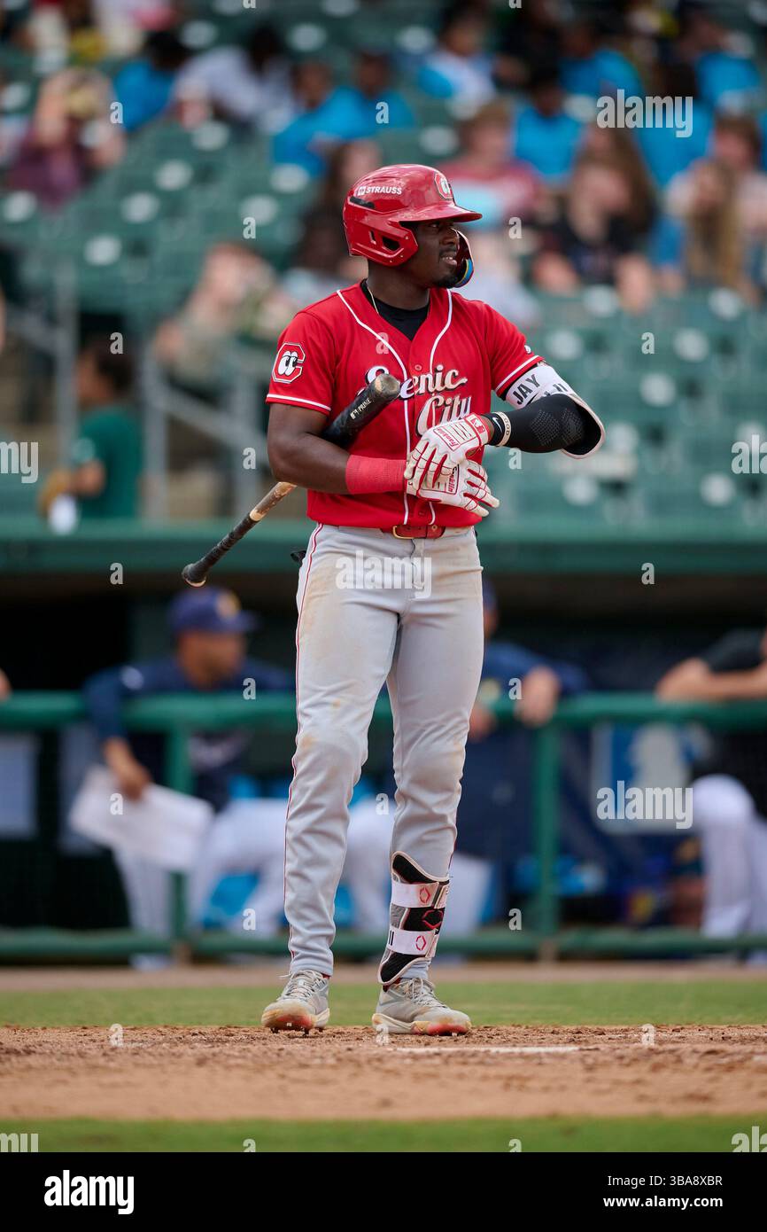 Chattanooga Lookouts Jay Allen II (14) bats during an MiLB Southern ...