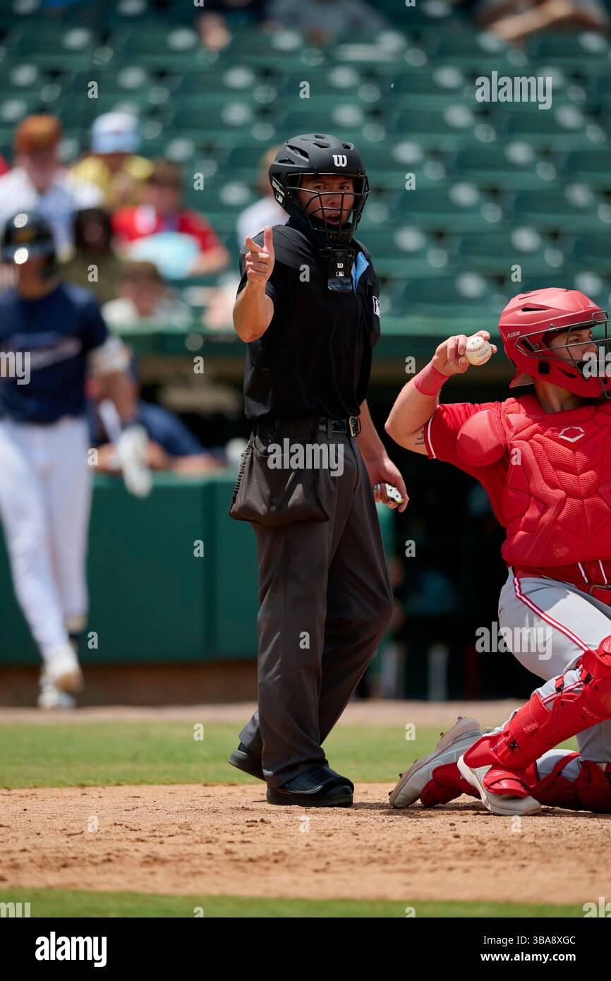Umpire Nobuoki Yasuta calls a strike during an MiLB Southern League ...