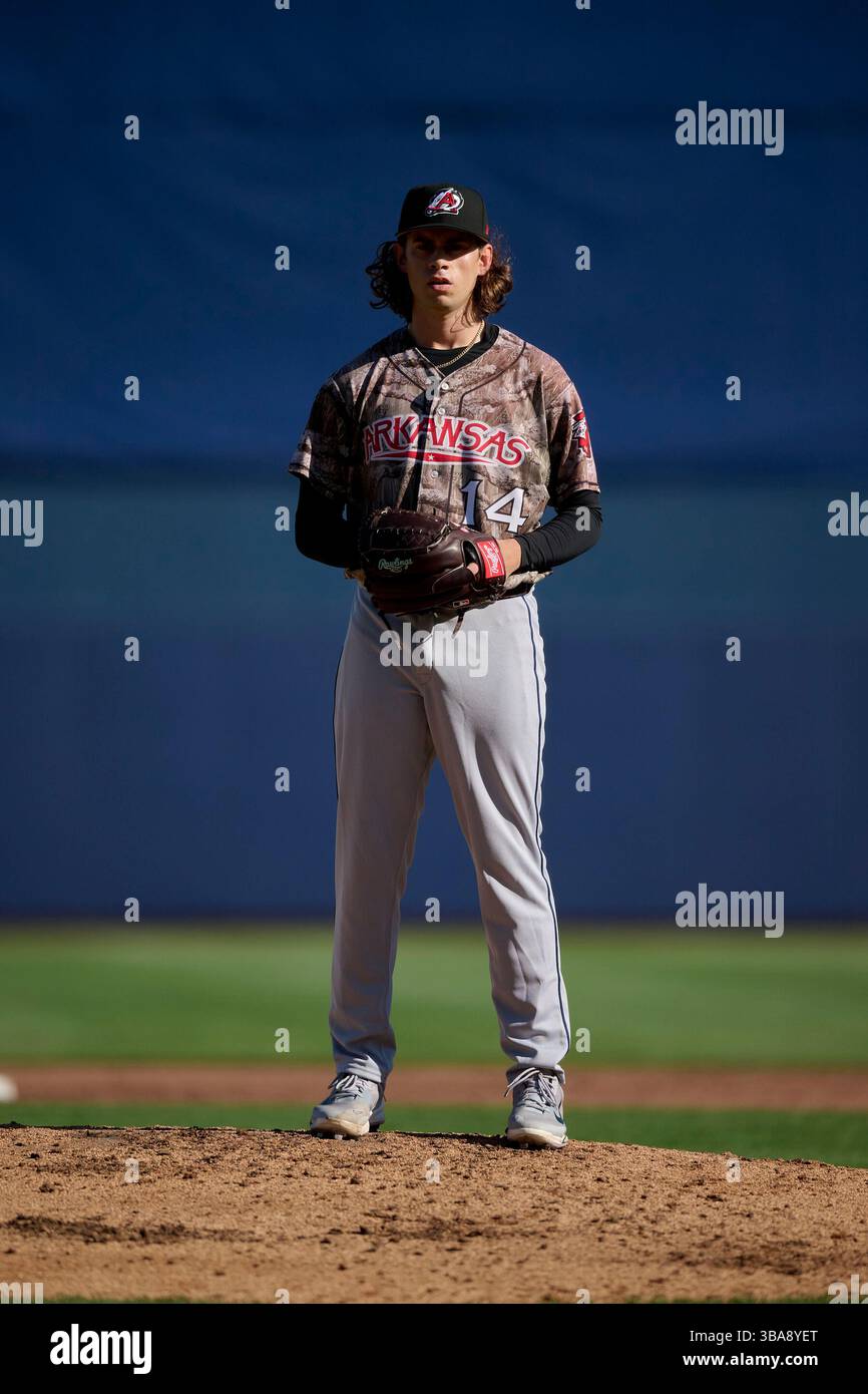 Arkansas Travelers pitcher Michael Morales (14) during an MiLB Texas ...