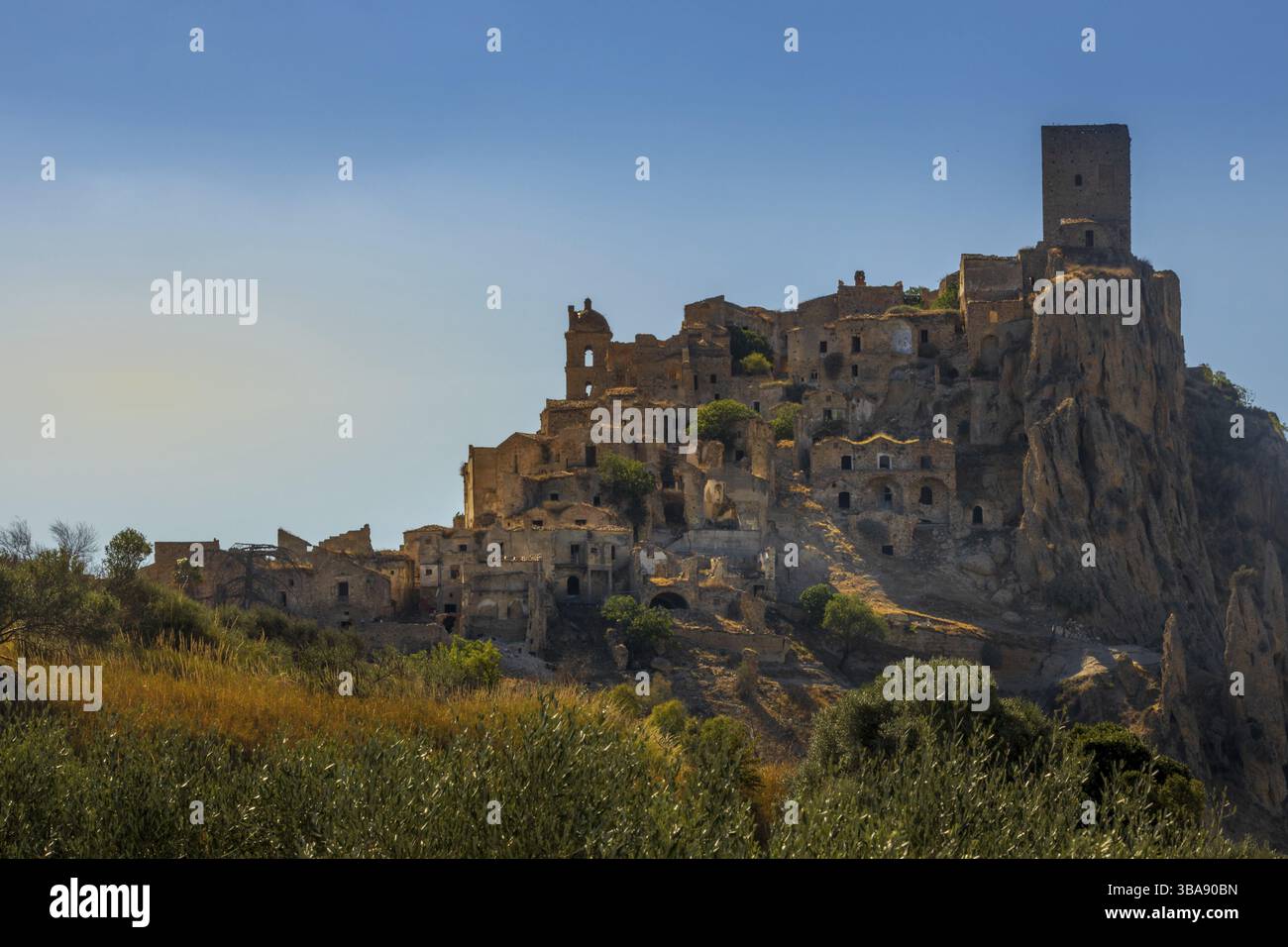 A picturesque view of the abandoned, old mountain town of Craco, built ...