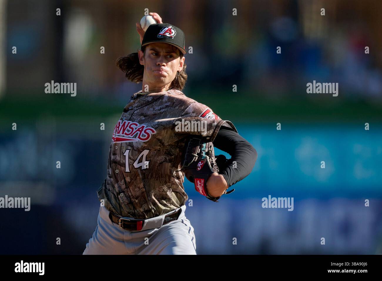 Arkansas Travelers pitcher Michael Morales (14) during an MiLB Texas ...