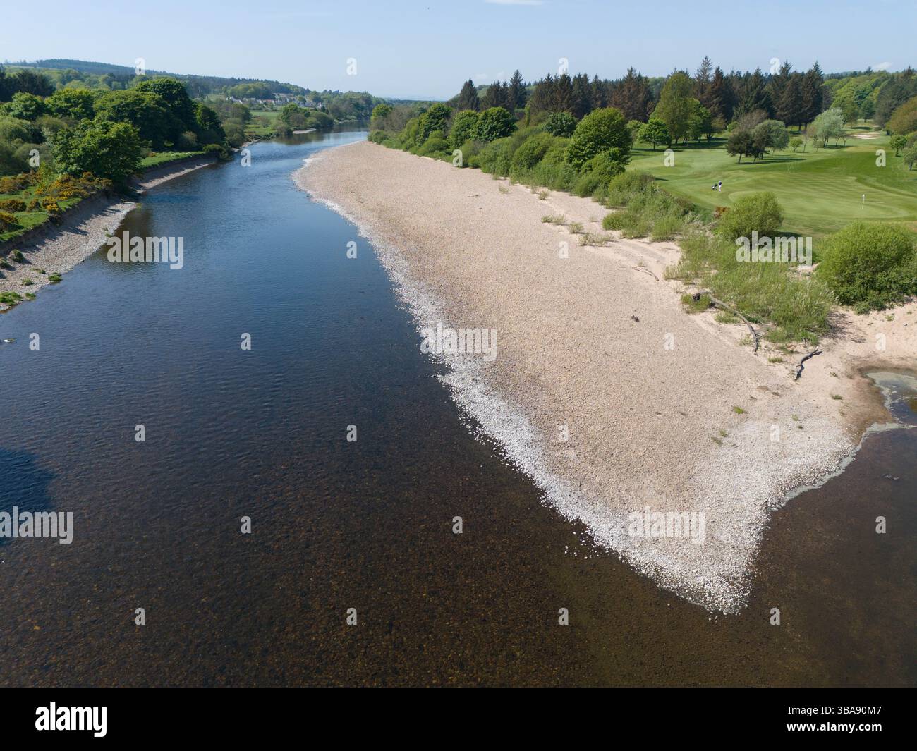Low water in the river Dee at Cults Aberdeen, Scotland after many weeks ...