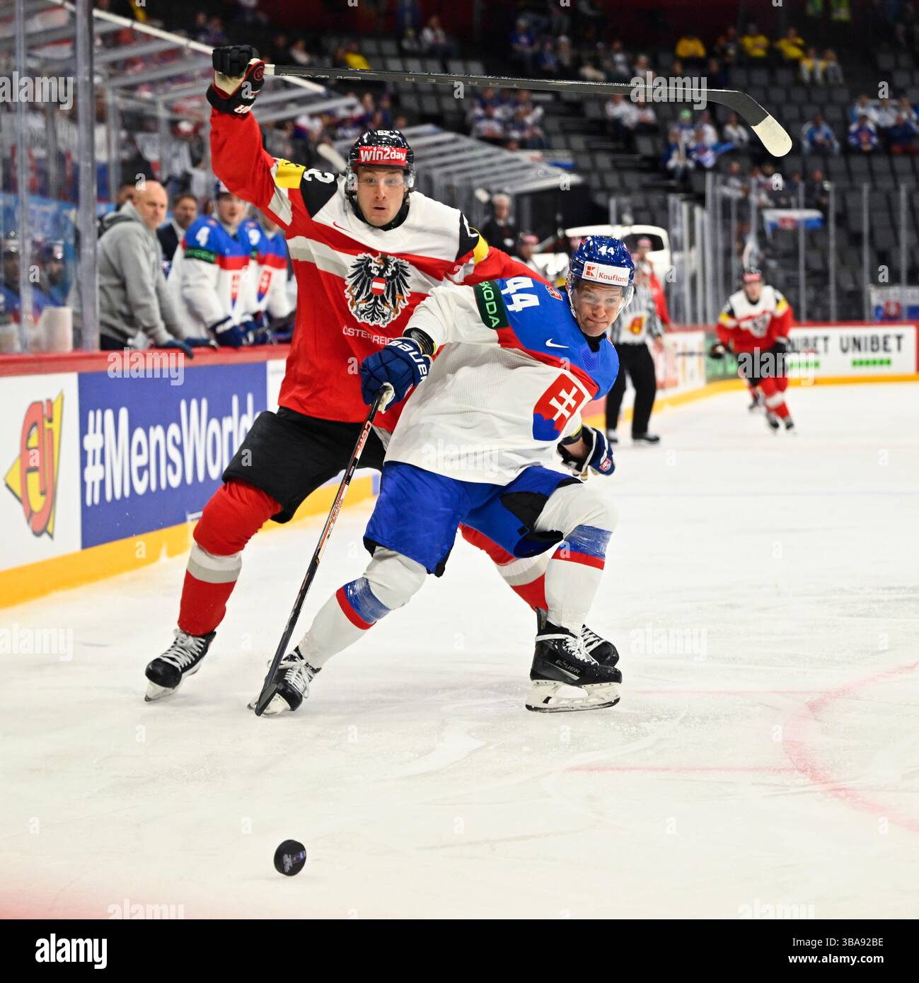 STOCKHOLM 2025-05-12Austria's Paul Huber (#52) and Slovakia's Mislav ...