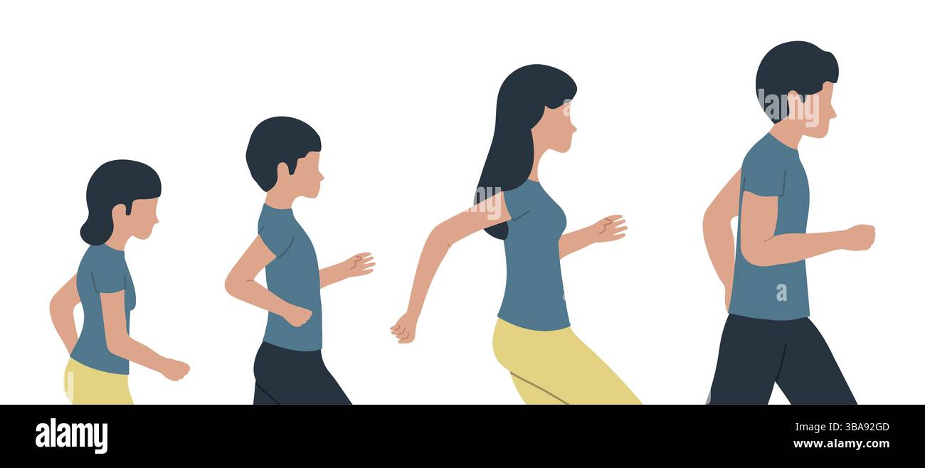 Running family. Vector illustration of a family jogging Stock Photo - Alamy