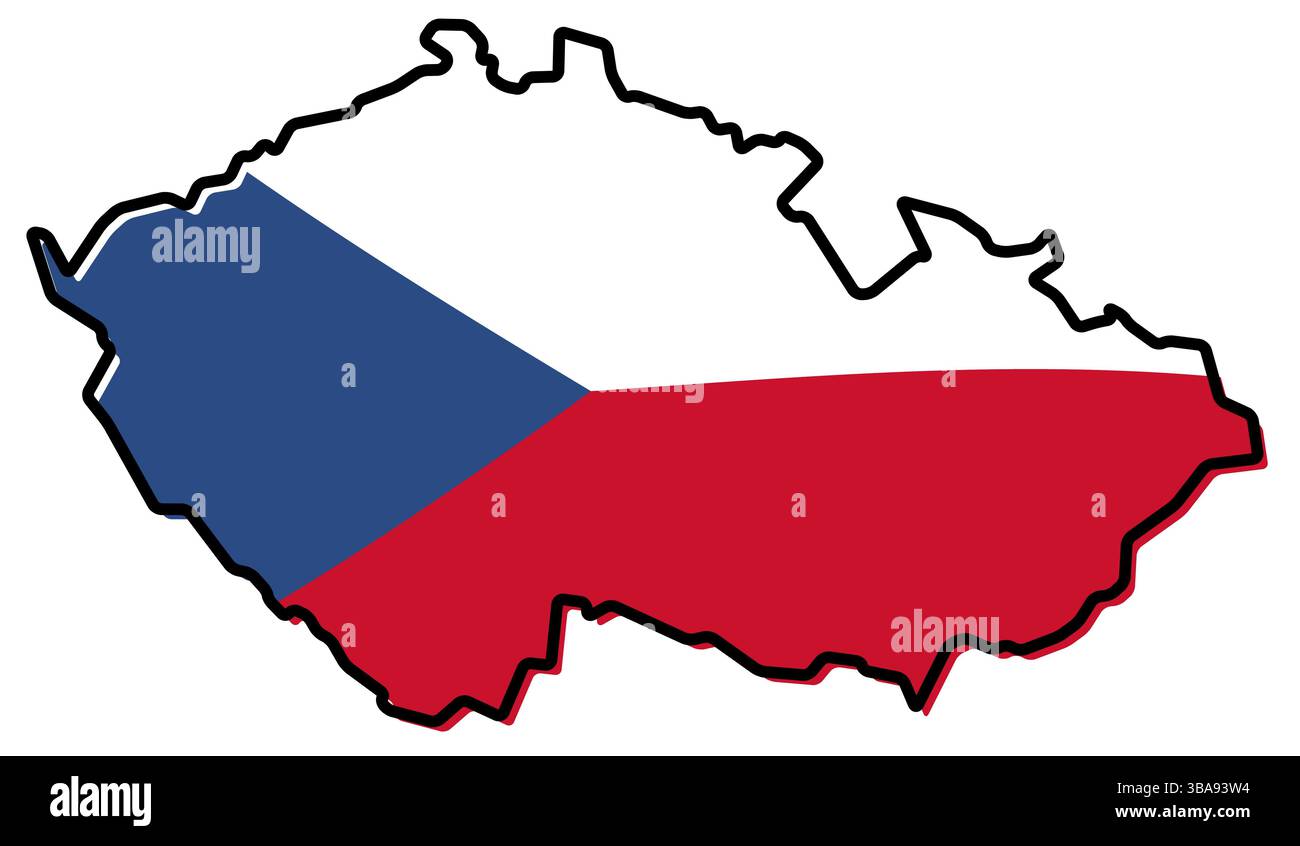 Simplified map of Czechia Czech Republic outline, with slightly bent ...