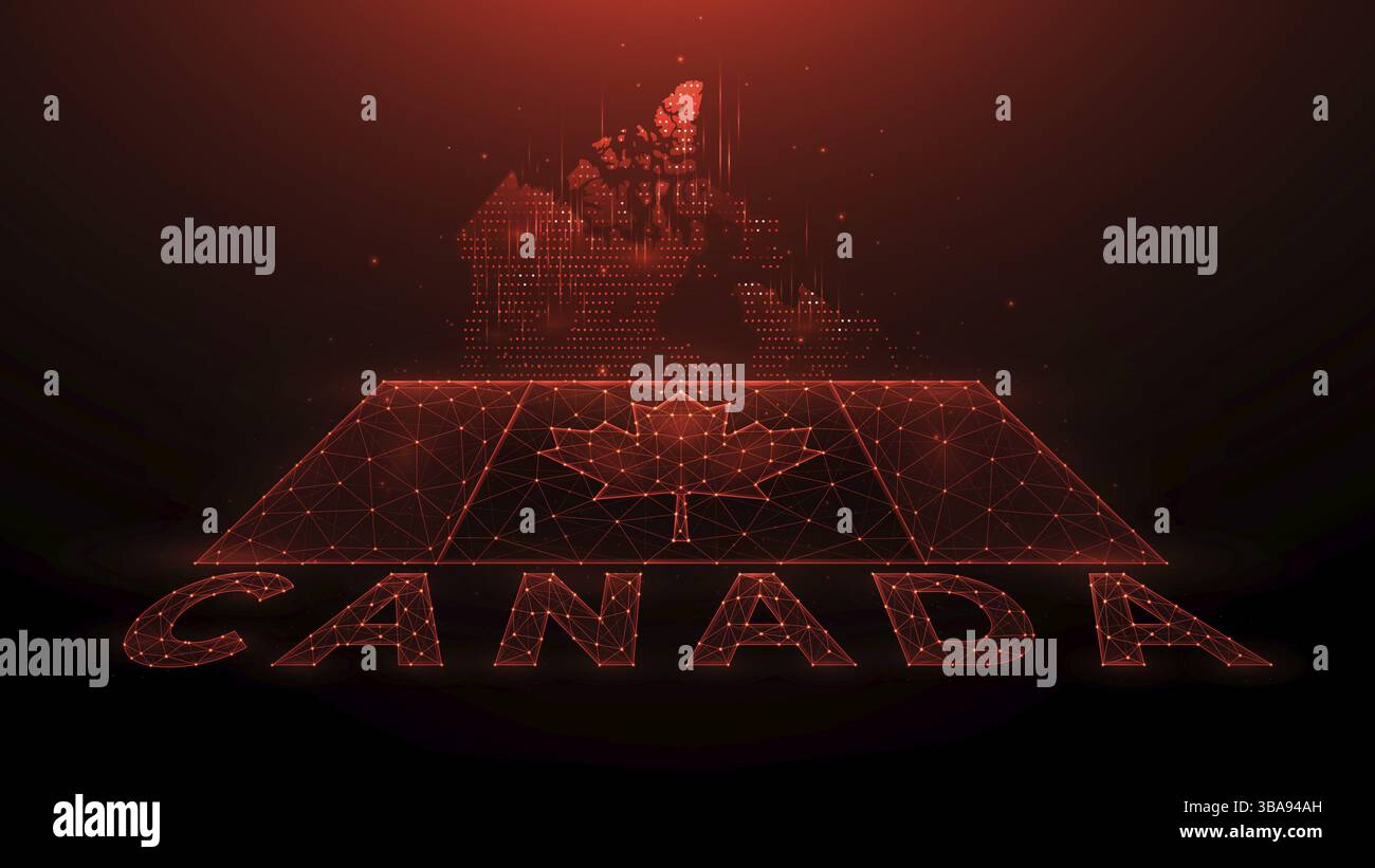 Polygonal vector illustration of map and flag of Canada. Abstract ...