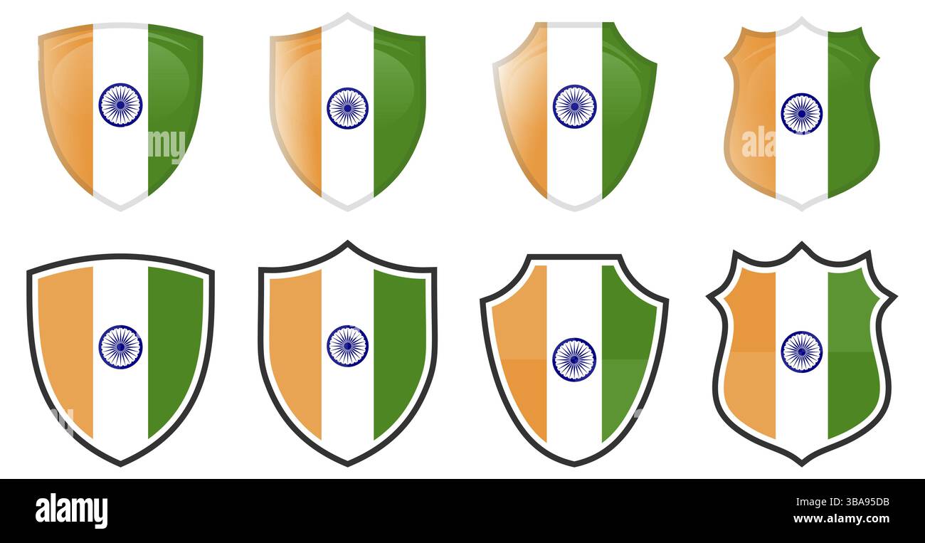 Vertical India flag in shield shape, four 3d and simple versions ...
