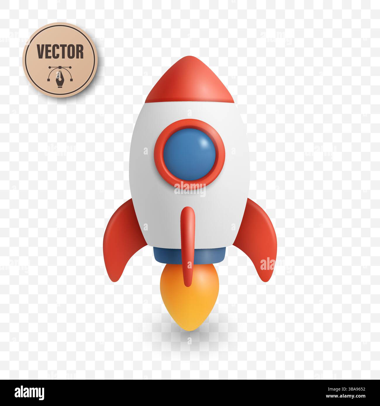 Vector 3D Cartoon Rocket, Front View. Minimalist Startup Spaceship Icon ...