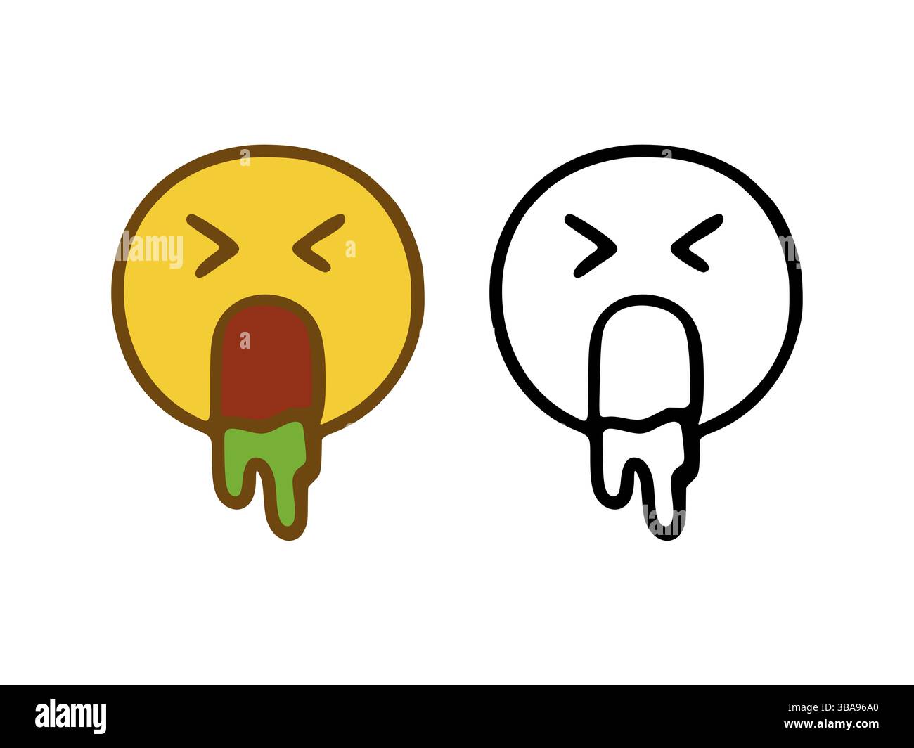 Puke Emoticon im Doodle-Stil isoliert auf weissem Hintergrund Stock ...