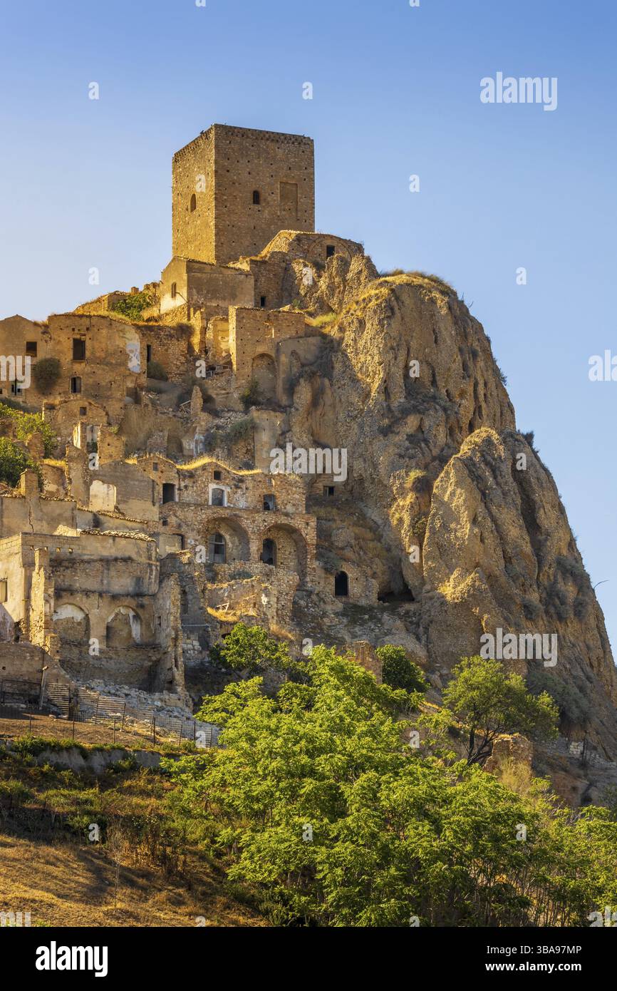 A picturesque view of the abandoned, old mountain town of Craco, built ...