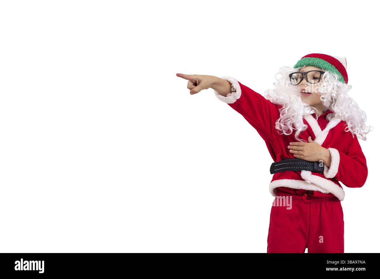 Child Father Christmas on a white background showing a finger ...