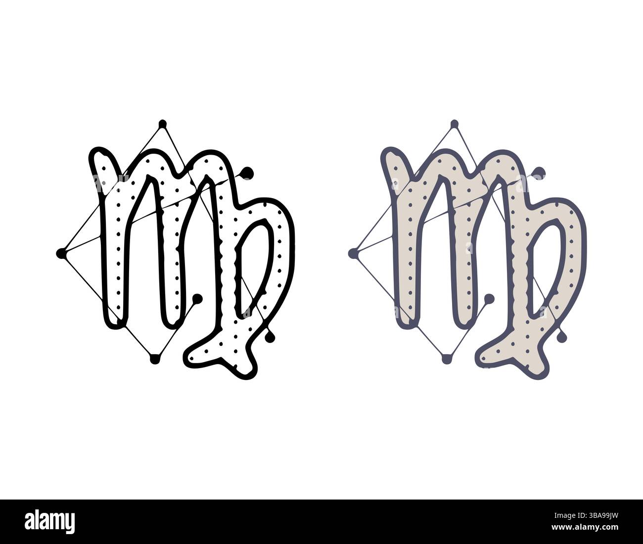 Virgo zodiac sign vector illustration in hand drawn style isolated on white background ...