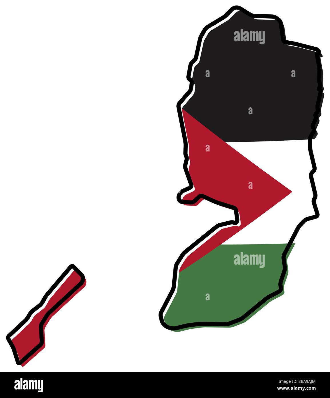 Simplified map of Palestine (West Bank and Gaza Strip) outline, with ...