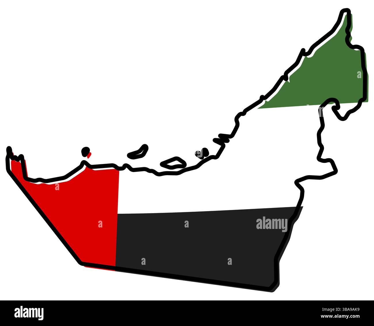 Simplified map of United Arab Emirates (UAE) outline, with slightly ...