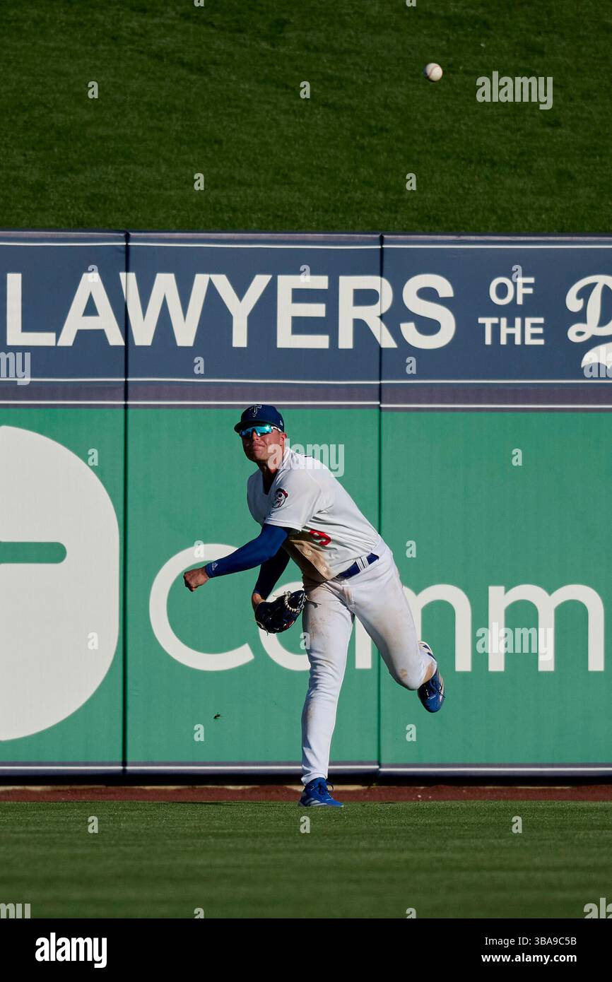 Tulsa Drillers outfielder Chris Newell (9) throws the ball in during an ...