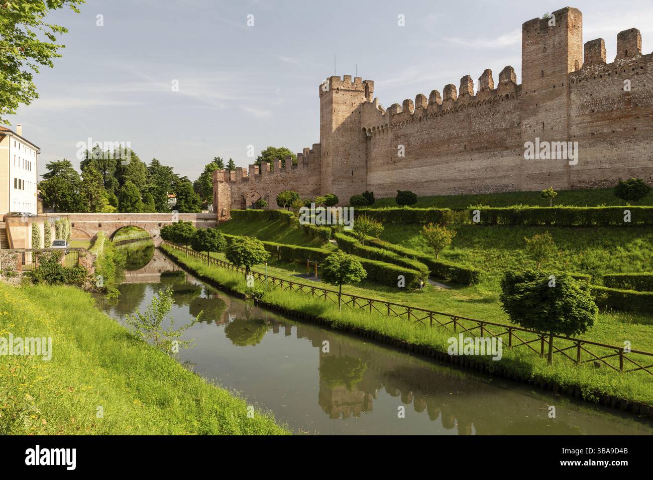 View of the medieval walls and moat of the city of Cittadella, Padua ...