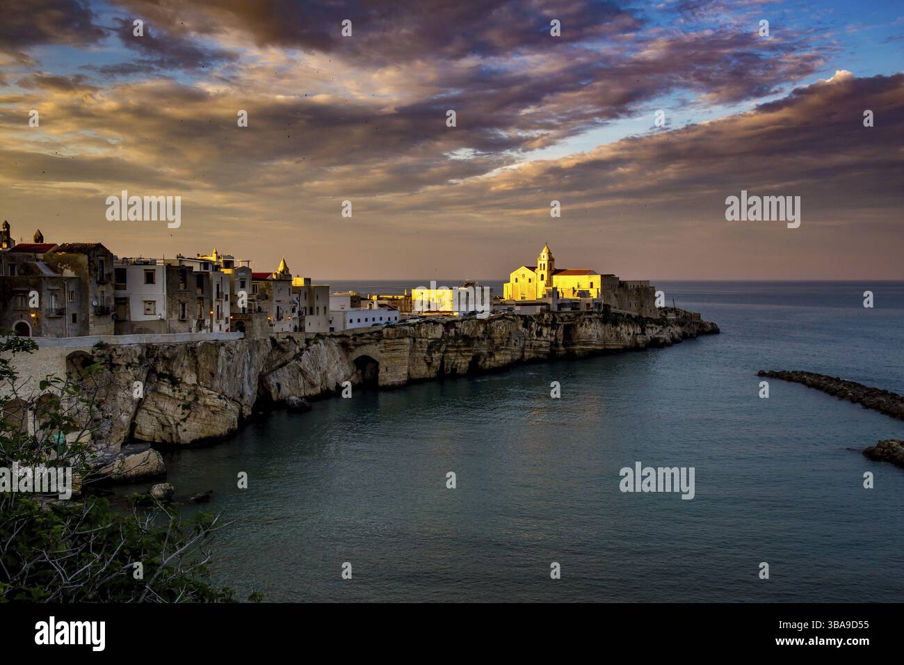 Vieste - beautiful coastal town on the rocks in Puglia. The church of ...