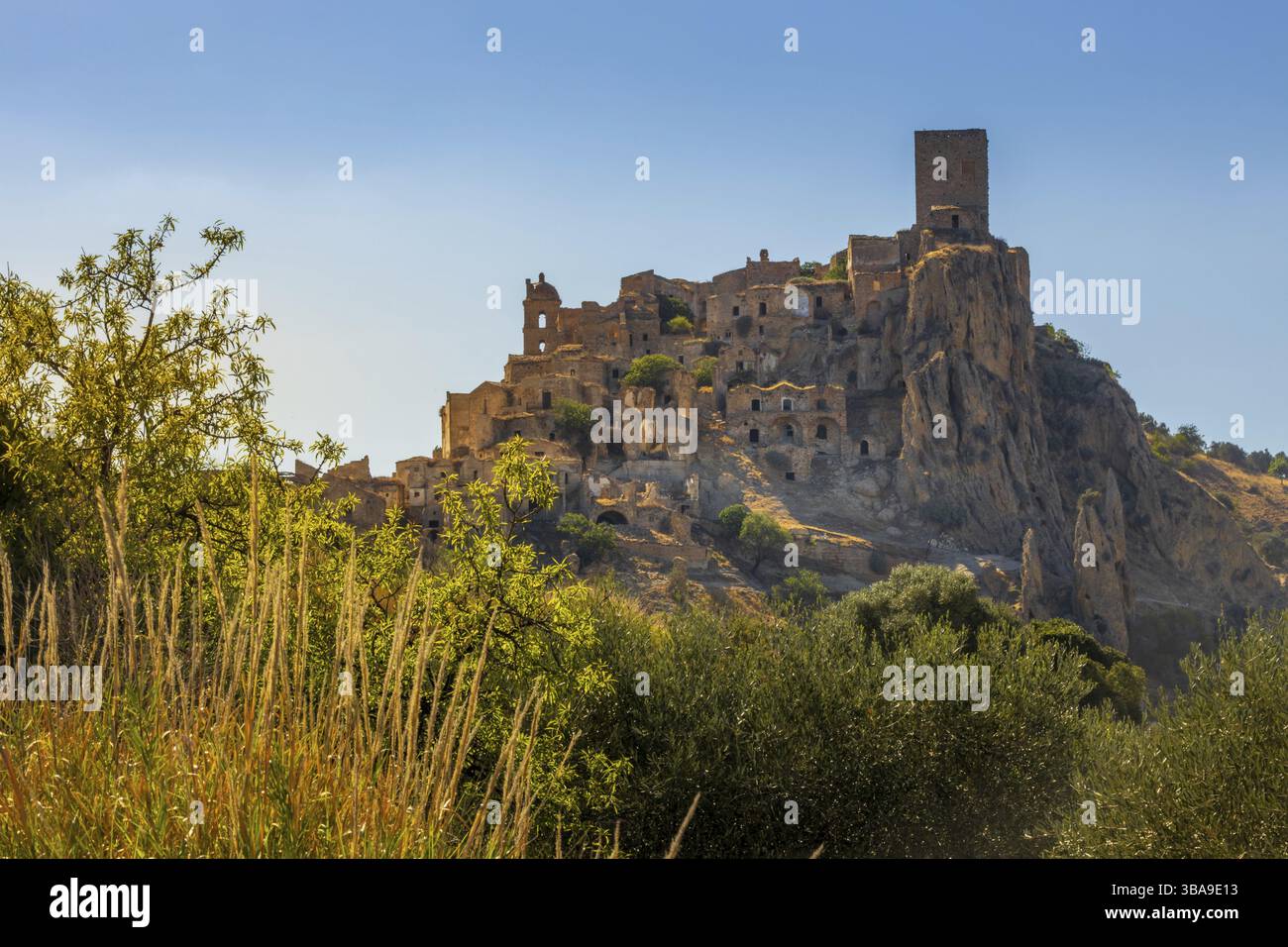 A picturesque view of the abandoned, old mountain town of Craco, built ...