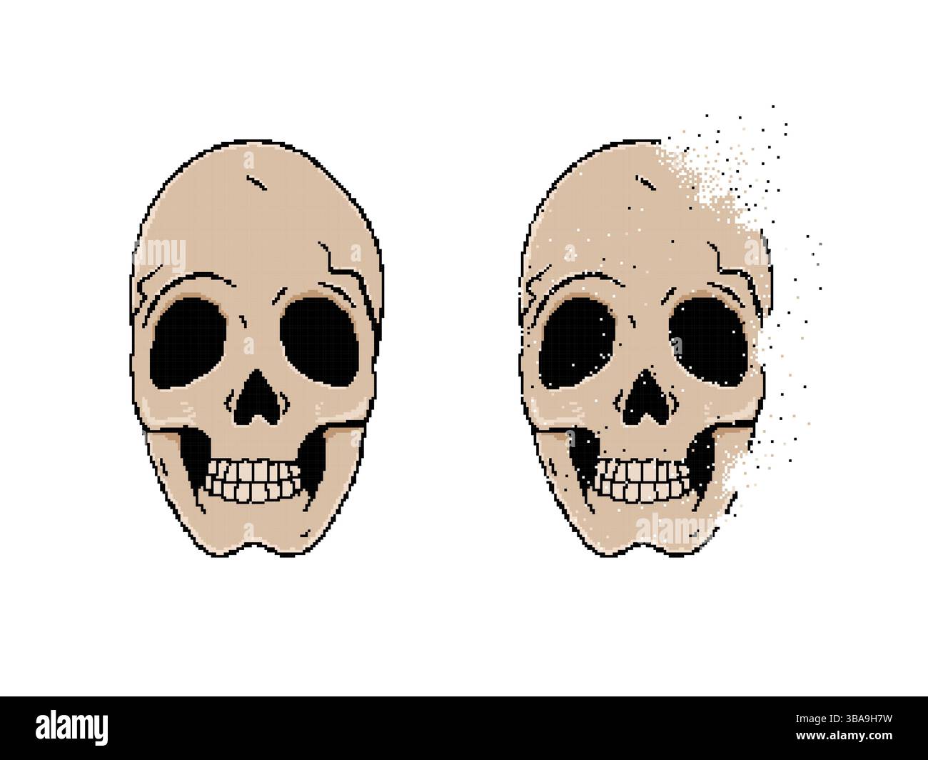 Human skull pixel art isolated on white background Stock Photo - Alamy