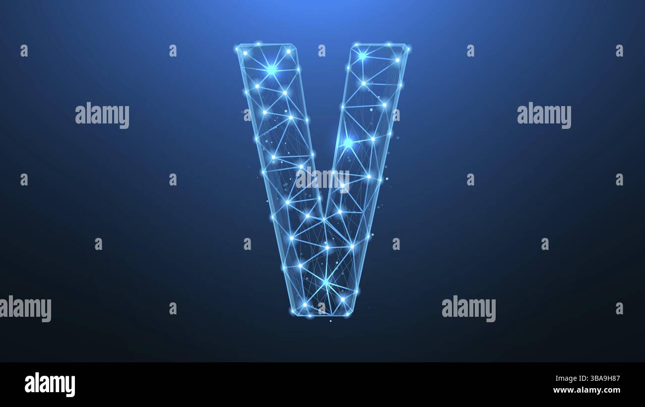 Polygonal vector illustration of the letter V on a dark blue background ...