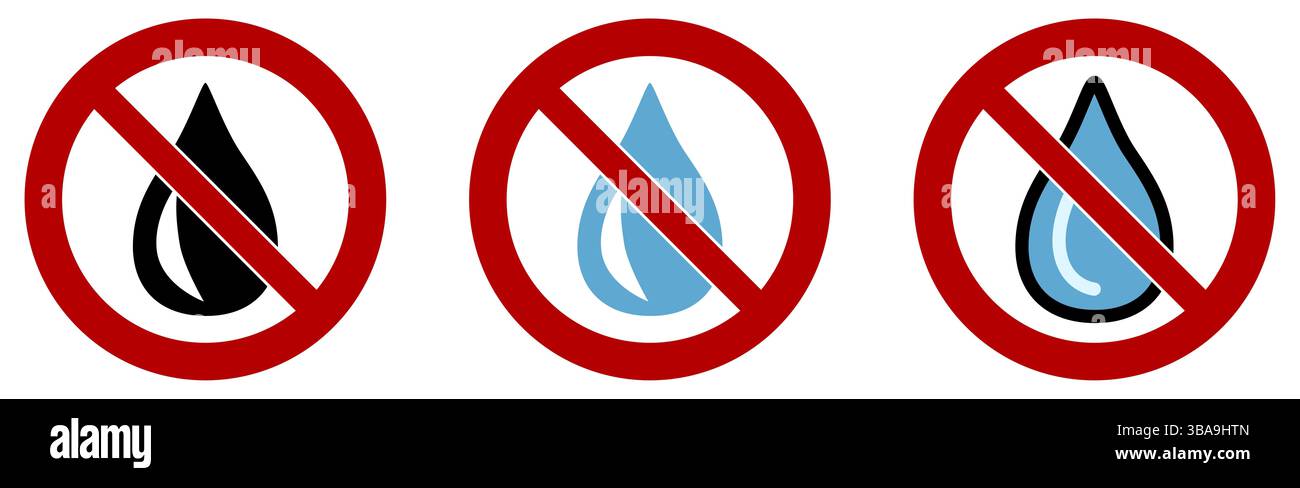 Don't use water, not waterproof sign. Drop in red crossed circle Stock ...