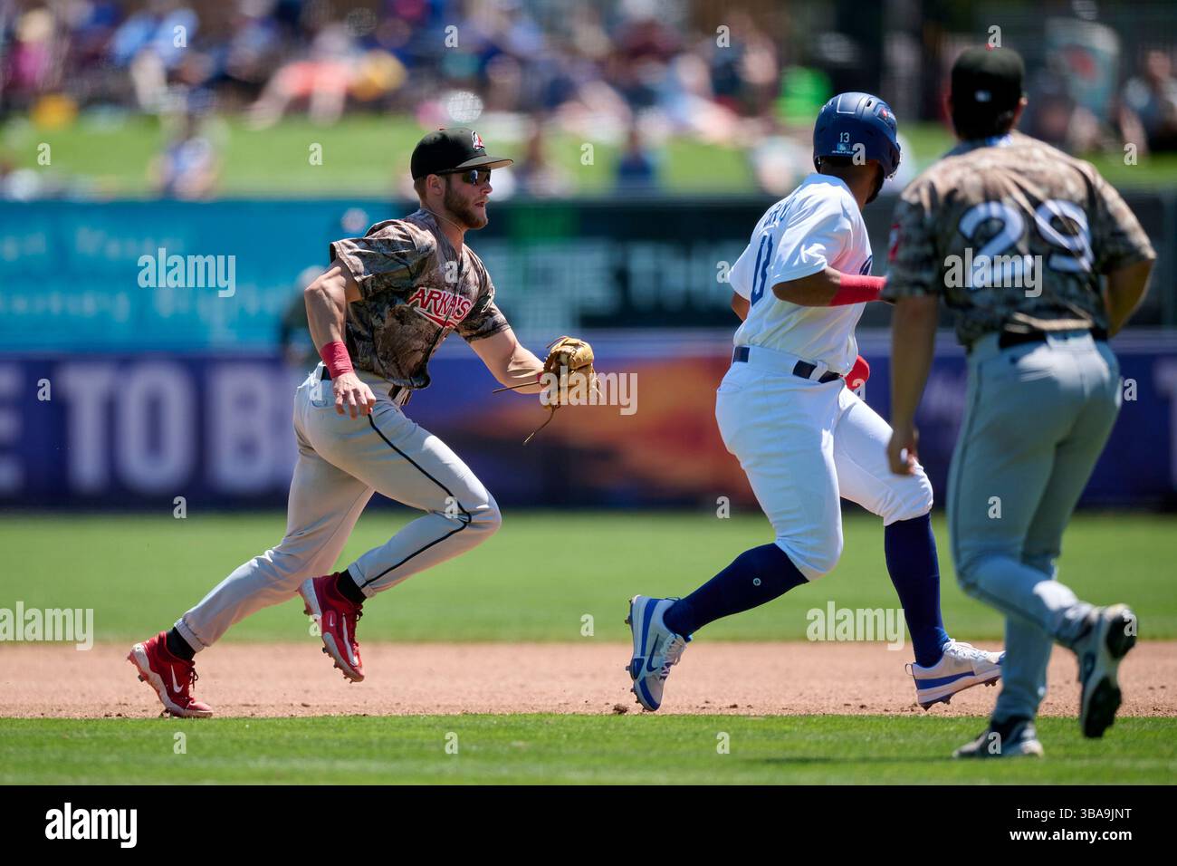 Arkansas Travelers second baseman Blake Rambusch (2) tags Aaron Bracho ...