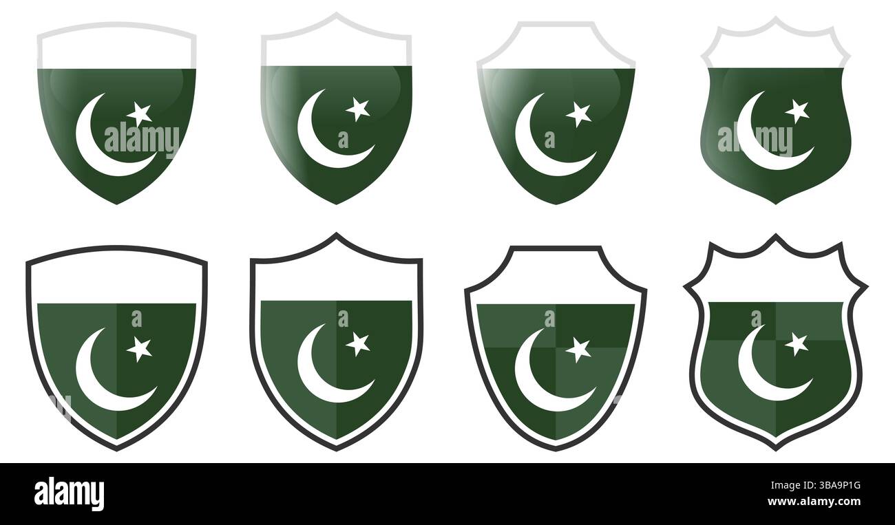 Vertical Pakistan flag in shield shape, four 3d and simple versions ...
