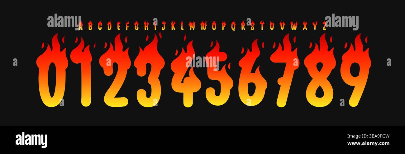 Flaming Fire Number and Letter Font, Hot Burning Alphabet for extreme ...
