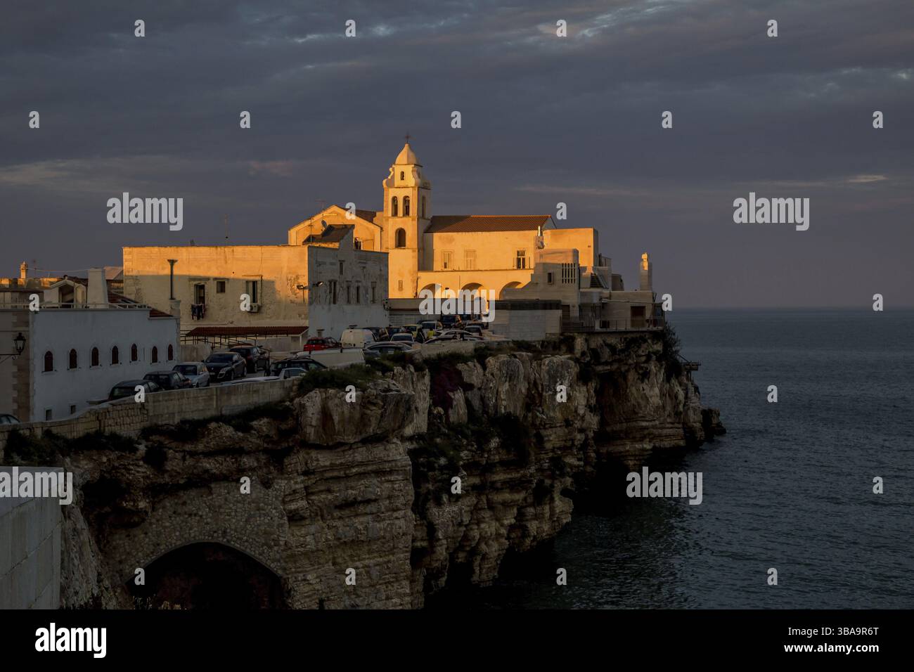 Vieste - beautiful coastal town on the rocks in Puglia. The church of ...